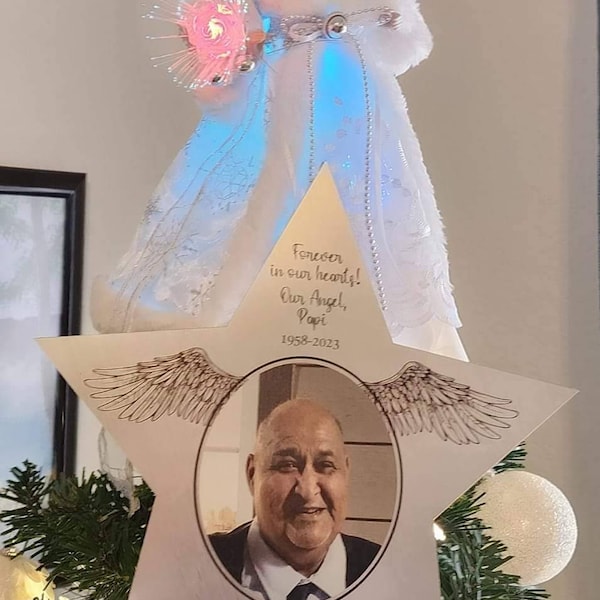PHOTOGRAPH STAR Forever in Our Hearts Angel Tree Topper Memorial Gift ...