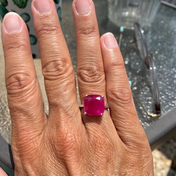 Large Natural Ruby Ring, Raw Ruby Ring, Genuine Ruby Gemstone Ring, Giant Red Ruby Ring, Square ...