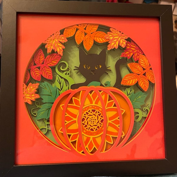 Fall Cat Shadow Box Svg, Fall Shadow Box Svg, Fall Shadow Box, Cat Svg ...