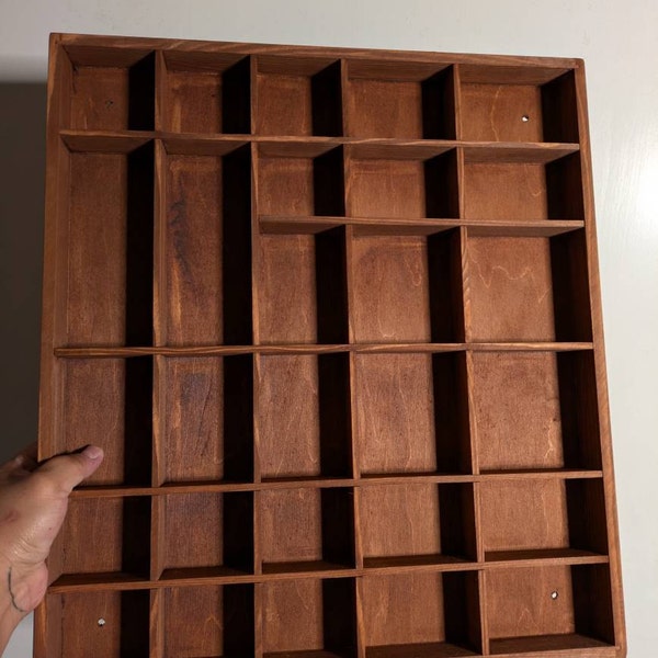 Dark Wooden Display 28 Compartments Shadow Box Brown Wall Hanging ...