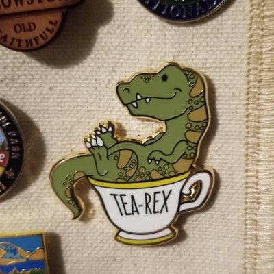 Tea Rex Hard Enamel Pin, Funny Dinosaur Pun Metal Pin - Etsy