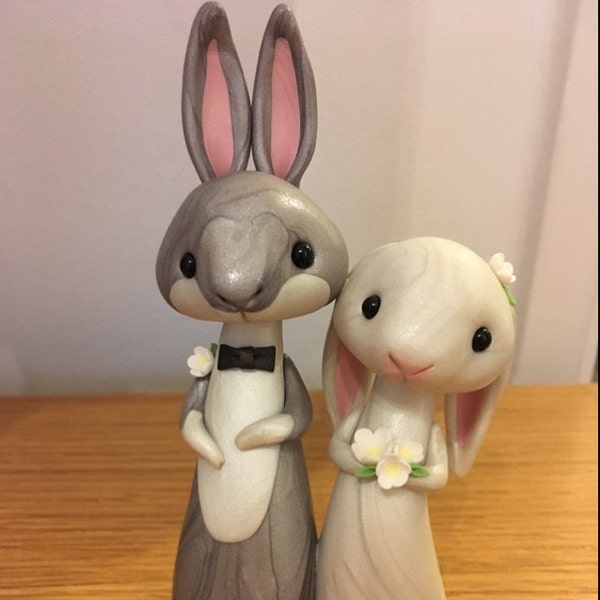 Rabbit Wedding Cake Topper: Personalized Polymer Clay Bunny Figurine - Etsy