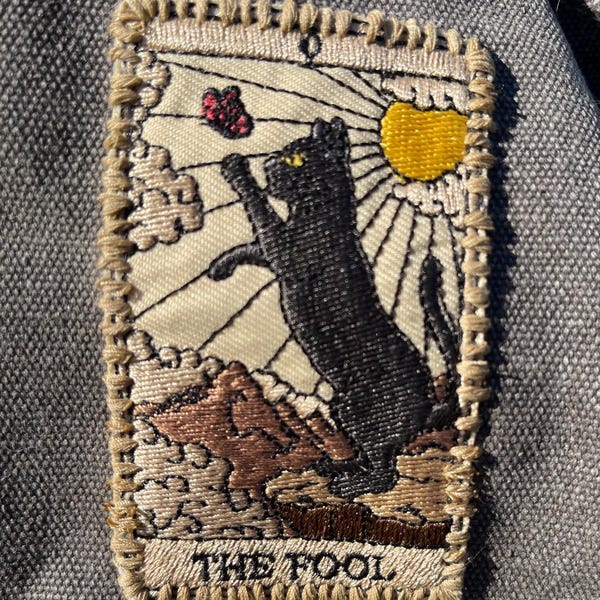 Black Cat Kitty the Fool 0 Major Arcana Tarot Card Embroidered Iron on ...