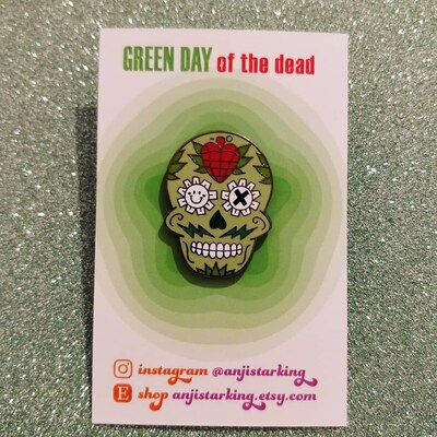 Green Day of the Dead Enamel Pins Day of the Dead Sugar Skull Enamel ...