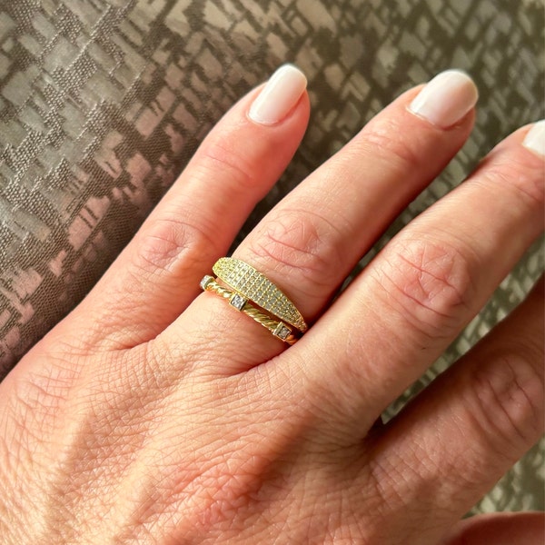 Pavé Signet Ring, Stacking Ring, Minimalist Ring, Gold Signet Ring ...