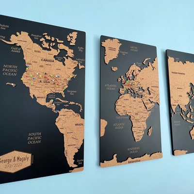 World Map Push Pin Wall Art Cork World Map Board Wooden - Etsy UK