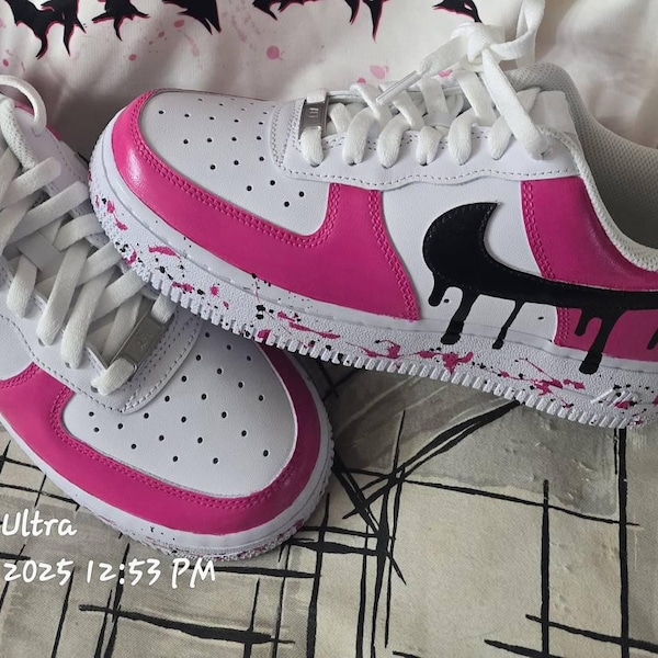 Pink Splash Air Force One Hand Painted Black Drops Air Force 1 Custom ...