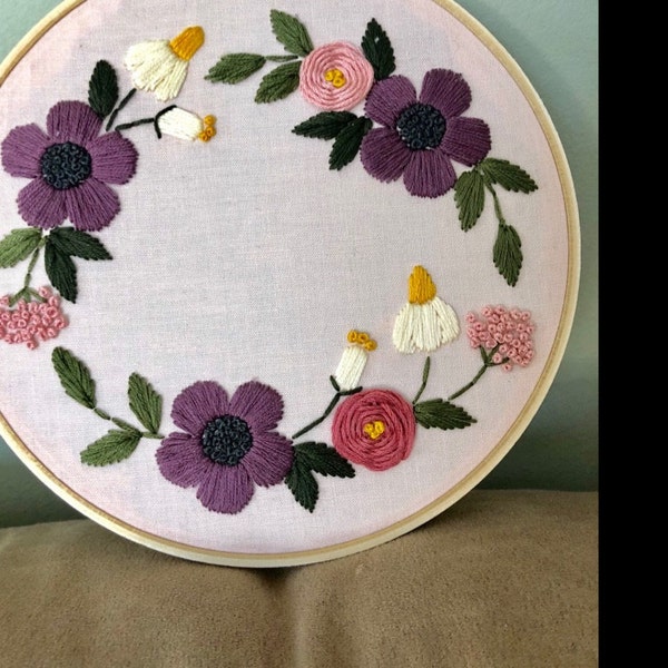 Floral Wreath Embroidery Pattern. PDF Digital Download. 7" Embroidery ...