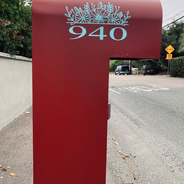 Flower Mailbox Decal, Personalized Mailbox Decal, Mailbox Number Decal ...