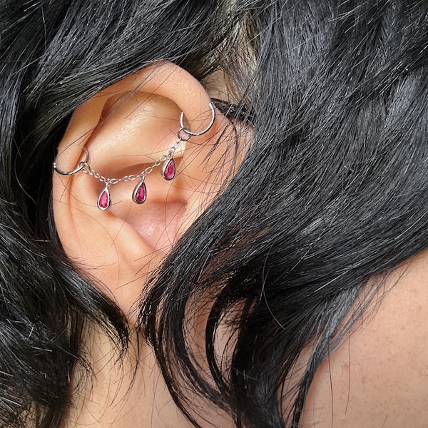 6mm-12mm, Dainty Emerald Teardrop Double Chain Helix Piercing ...