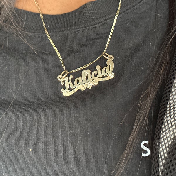 Solid Gold, Heart Name Necklace, Nameplate, Diamond Cut, 14K Solid Gold ...