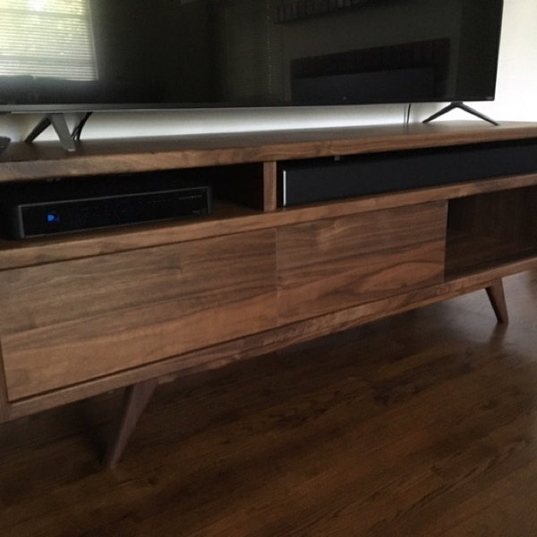 Walnut TV Stand MCM Media Console Mid Century Modern Credenza Handmade ...