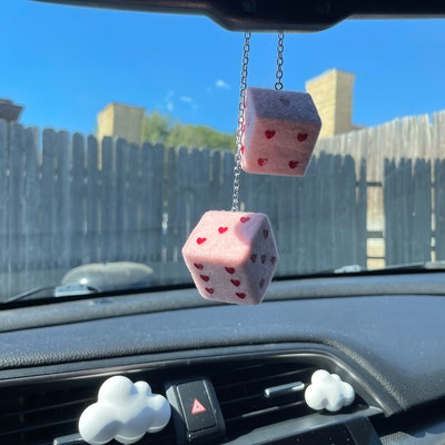 Baby Pink Fuzzy Dice With Red Hearts and Chain or Cord / Car ...