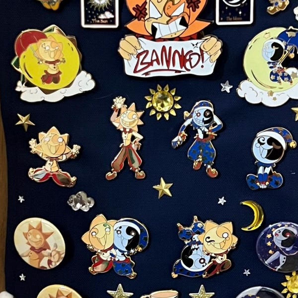 FNAF Smol Sun and Mini Moon Glow-in-the-dark Enamel Pins + Free Sticker ...