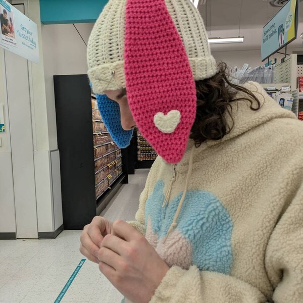 Crochet Kawaii Scene Queen Emo Bunny Ear Beanie - Etsy