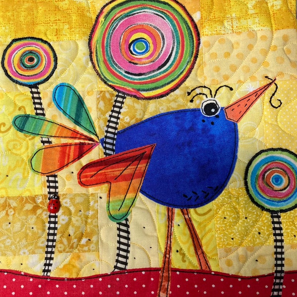 Perry PDF Pattern - Full Color - Mini Quilt- Bird Pattern - Raw Edge ...