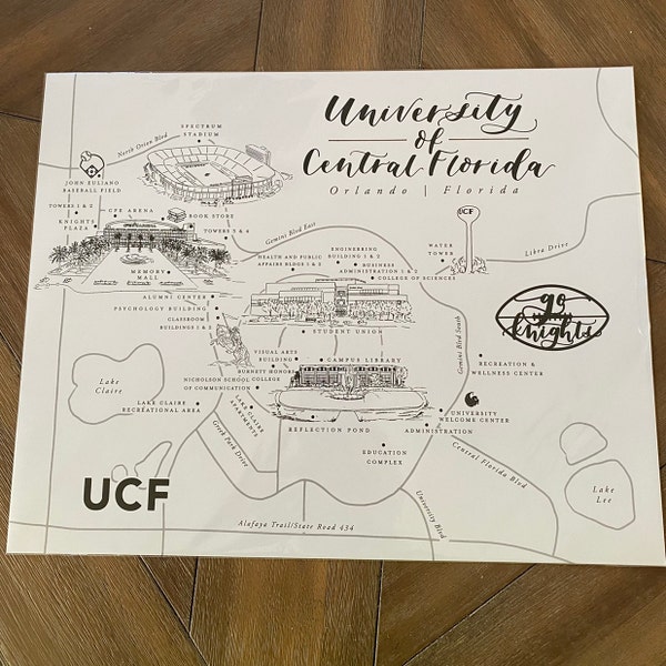 UCF Campus Map Print, UCF Drawing, University of Central Florida ...