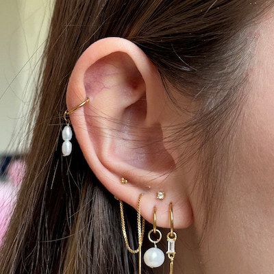 Dainty Hoop Dangle Charm, Sterling Silver, 18k Gold Plated Rook Hoop ...