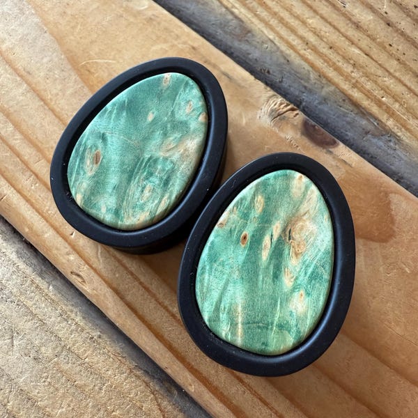 Organic Ear Plugs With Green Wood Inlay | Wooden Green Gauges 10 12 ...