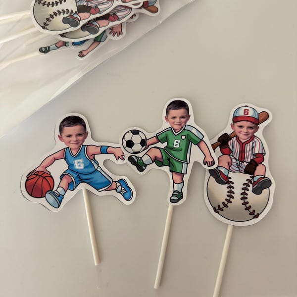 3 Sets of Cupcake Toppers Sports Set Personalized Face Cupcake Toppers ...