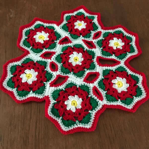 Crochet Pattern Christmas Rose Coaster, Granny Square, Photo Tutorial ...