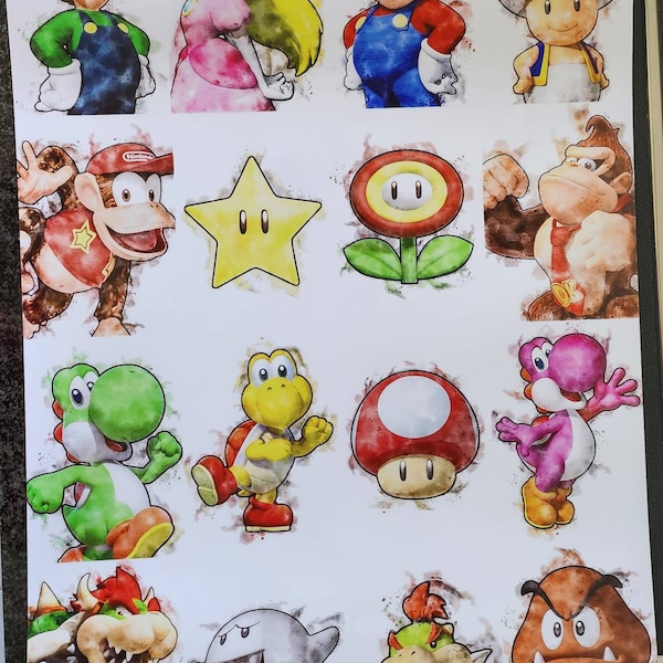 Set of 7 Super Mario PRINTABLE Watercolor Poster, Wall Art Poster ...