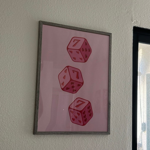 Trendy Retro Wall Art, Lucky Dice Hearts Print, Pink Retro Wall Art ...