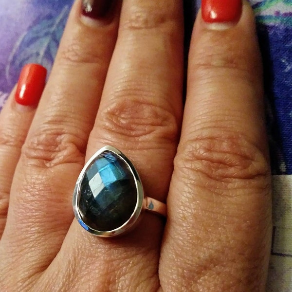 Rainbow Labradorite Ring ~ Statement ~ Big ~ Tear Drop ~ Gemstone ...