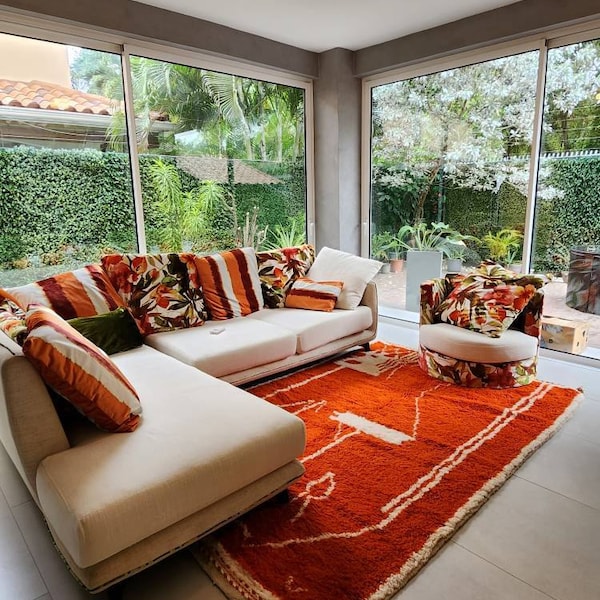 PRETTY ORANGE RUG for Your Living Room, Moroccan Handmade Rug From Wool ...
