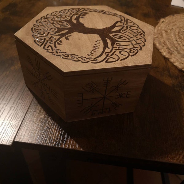 Wooden Box, Carved With Viking Patterns, Celtic Chest, Yggdrasil, Tree ...