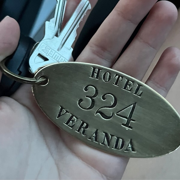 Custom Hand Stamped Hotel Room Key Tags - 3" X 1.5" Brass Oval Key ...