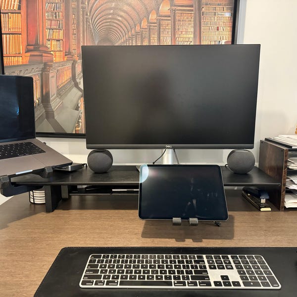 Dual Monitor Stand Riser, Wood Computer Laptop Stand Organizer, Double ...