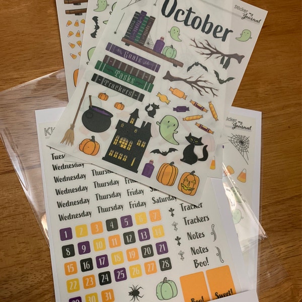 October Monthly Bullet Journal Sticker Kit - Halloween Themed Stickers ...