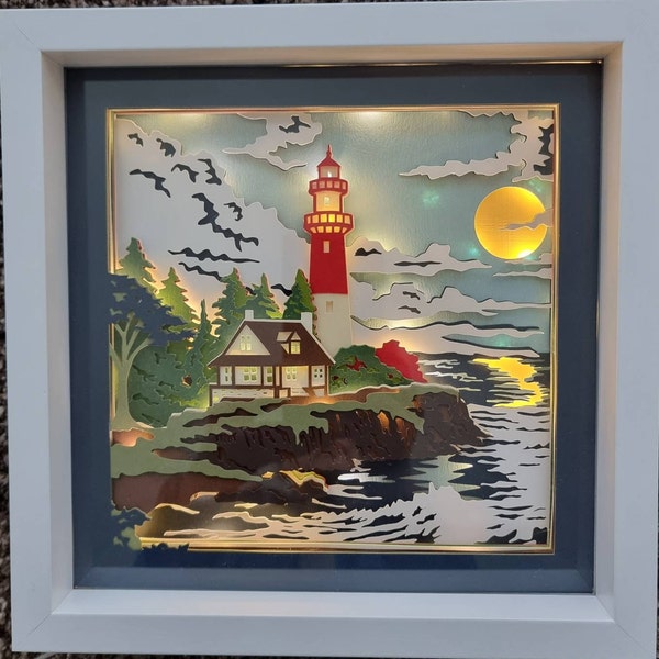 3D Lighthouse Shadow Box SVG: Fall Ocean Paper Cut Template (digital Files) - Etsy