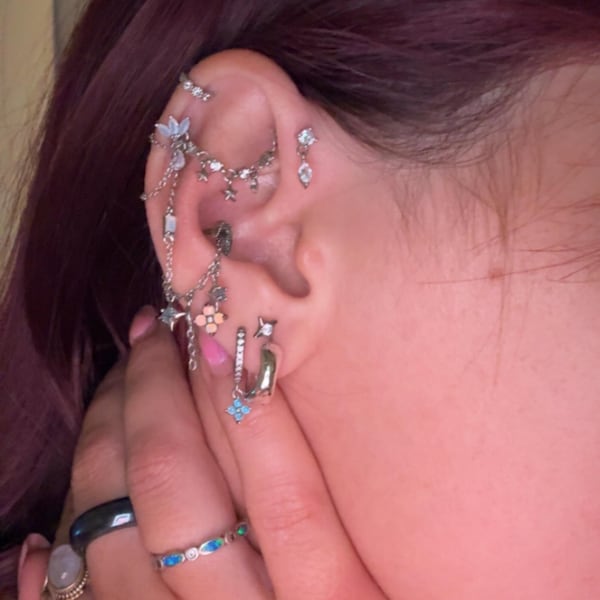 Dainty Industrial Barbell Amethyst Flutter Chain (only) for Piercing, Helix Chain Piercing ...