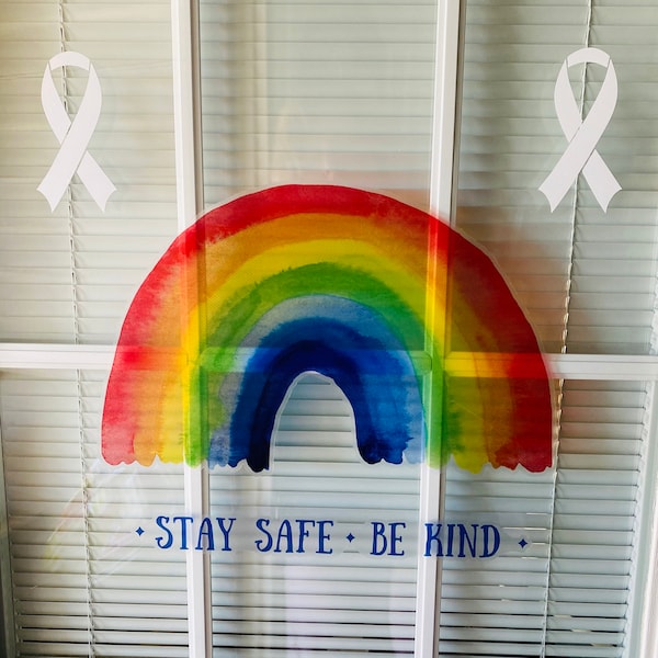 Stay Safe Be Kind Rainbow Window Sticker, Rainbow Window Decal, Rainbow ...