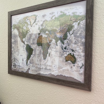 Nautilus World Map Push Pin, World Map Wall Art With USA National Parks ...