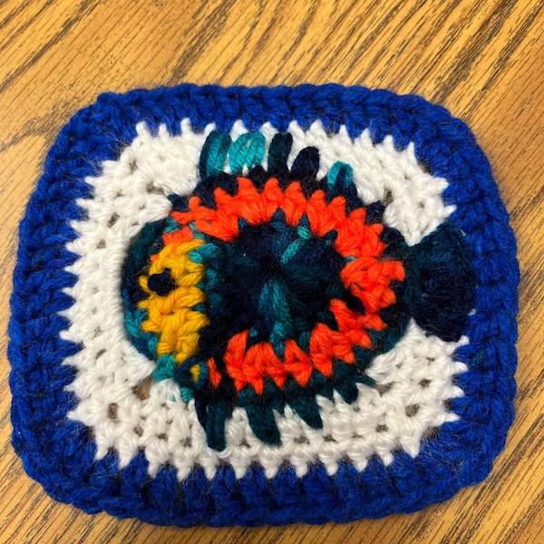 Crochet Fish Granny Square Pattern | Nautical Motif PDF | Coastal Home ...
