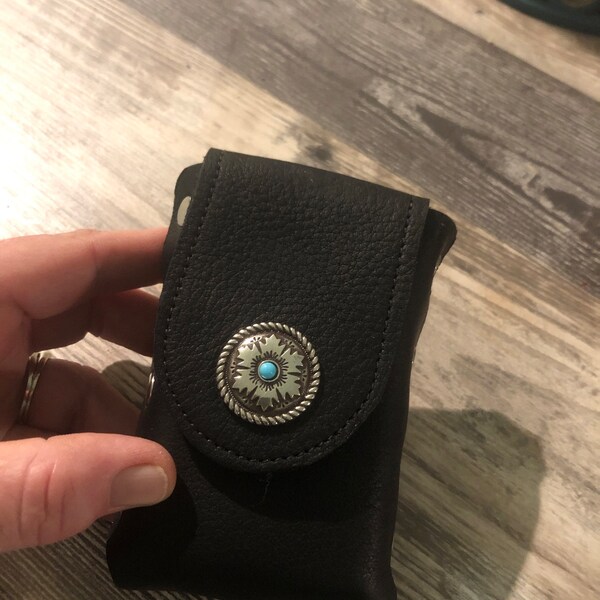 Black Leather Cigarette Case With Western Style Turquoise Concho - Etsy