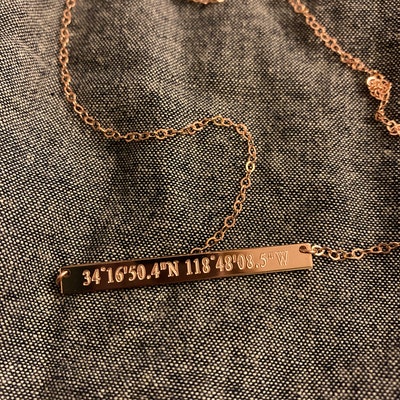 Custom Coordinates Necklace, Engraved Coordinates Bar Necklace ...