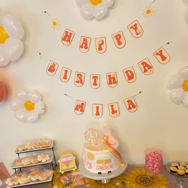 Daisy Birthday Banner, Groovy One Party Decorations, Hippie 1st ...