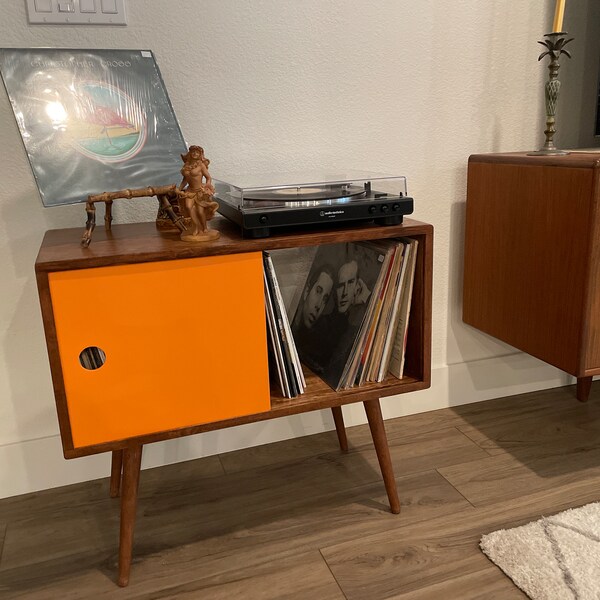 Mid Century Modern Record Console | MCM Vinyl Storage | Record Player ...