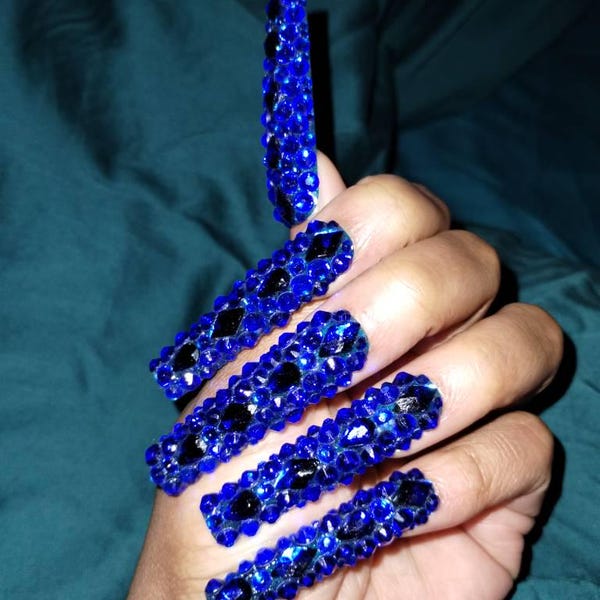 XXXL Square Full Bling Press on Nails Swarovski Extra Long Nails Custom ...
