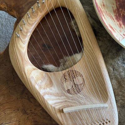 10 String Lyre harp, Pentatonic Musical Instrument Cherry Wood - Etsy