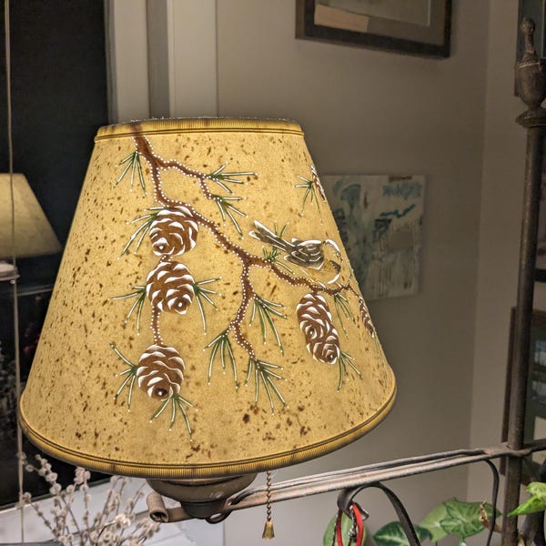 Chickadee Pine Cone Lamp Shade: Rustic Bird Clip-on Shade - Etsy