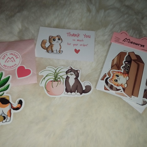 Cute Cat in Box Sticker - Calico Cat Sticker - Gift for Cat Lovers ...