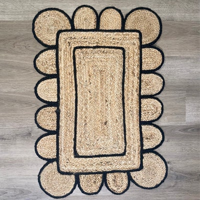 Jute Scalloped Rug, Bohemian Rug, Natural Jute Rug, Boho Decor Rug ...