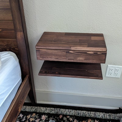 Modern Black Floating Shelf With LED Light, Thick Wall Shelf, Wooden ...