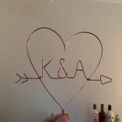 Rustic Cake Topper Wire Cake Topper Heart Mr and Mrs Cake Topper Copper ...