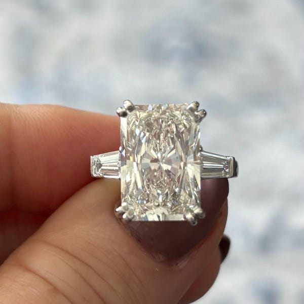 4 Carat Lab Diamond Ring / 4 CT Elongated Cushion Diamond / Elongated ...